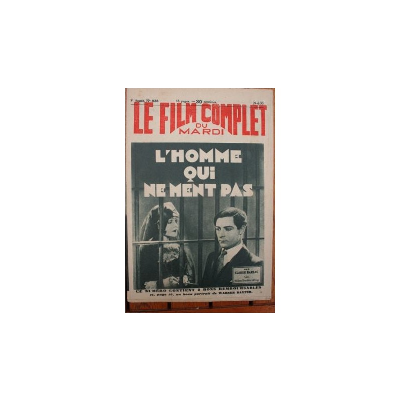 Magazine Film Complet 1930 George Jessel Robert Edeson Corliss Palmer